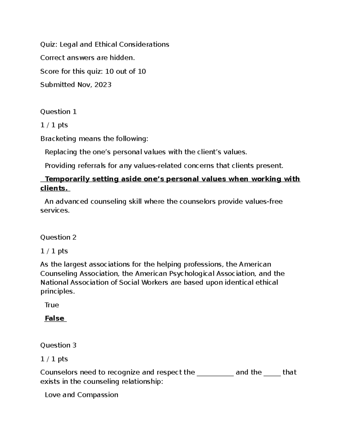 Couc 500 - Quiz: Legal and Ethical Considerations Answers - Studocu