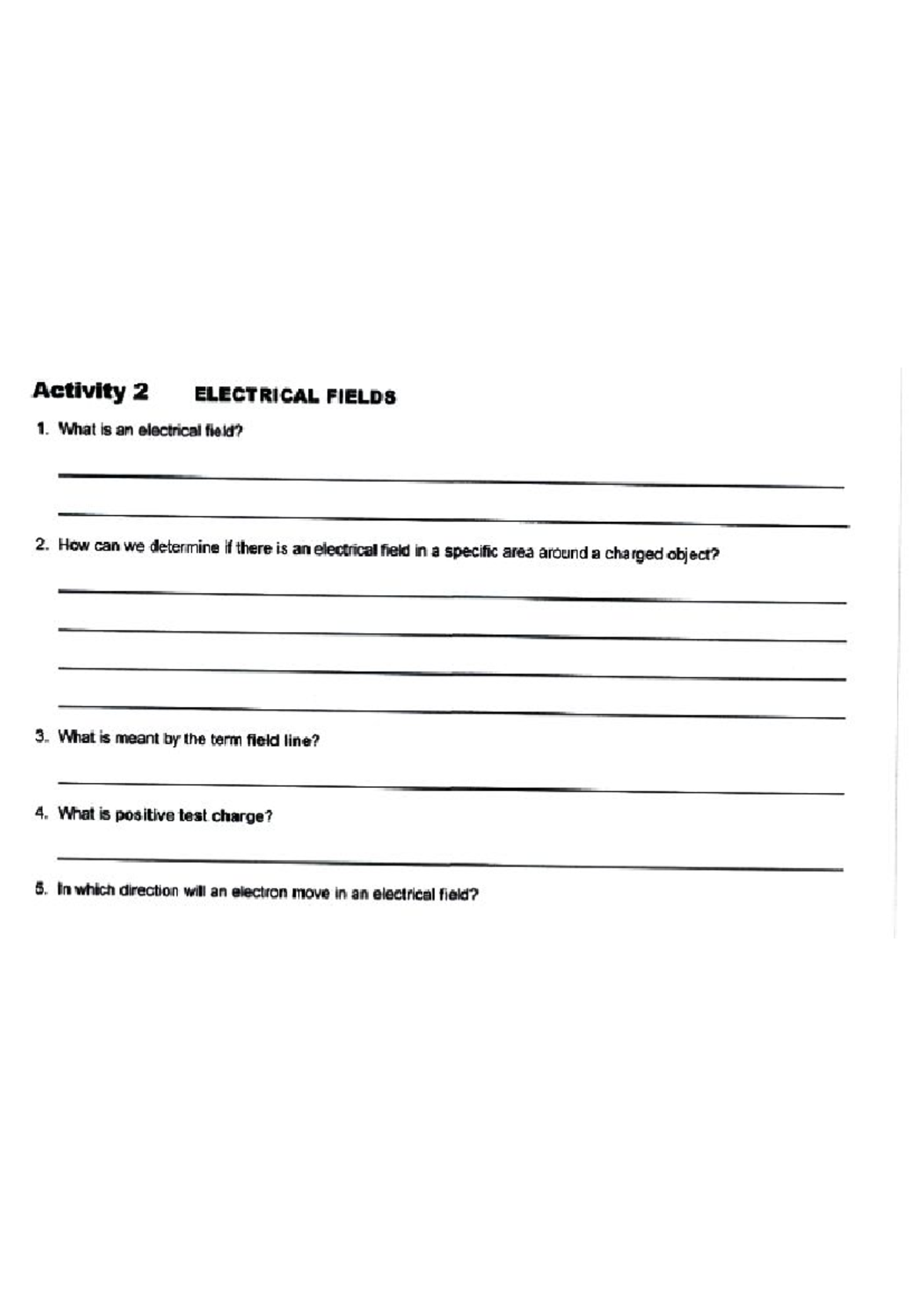 Grade 11 Activities on Electrical Fields: Concepts and Calculations ...