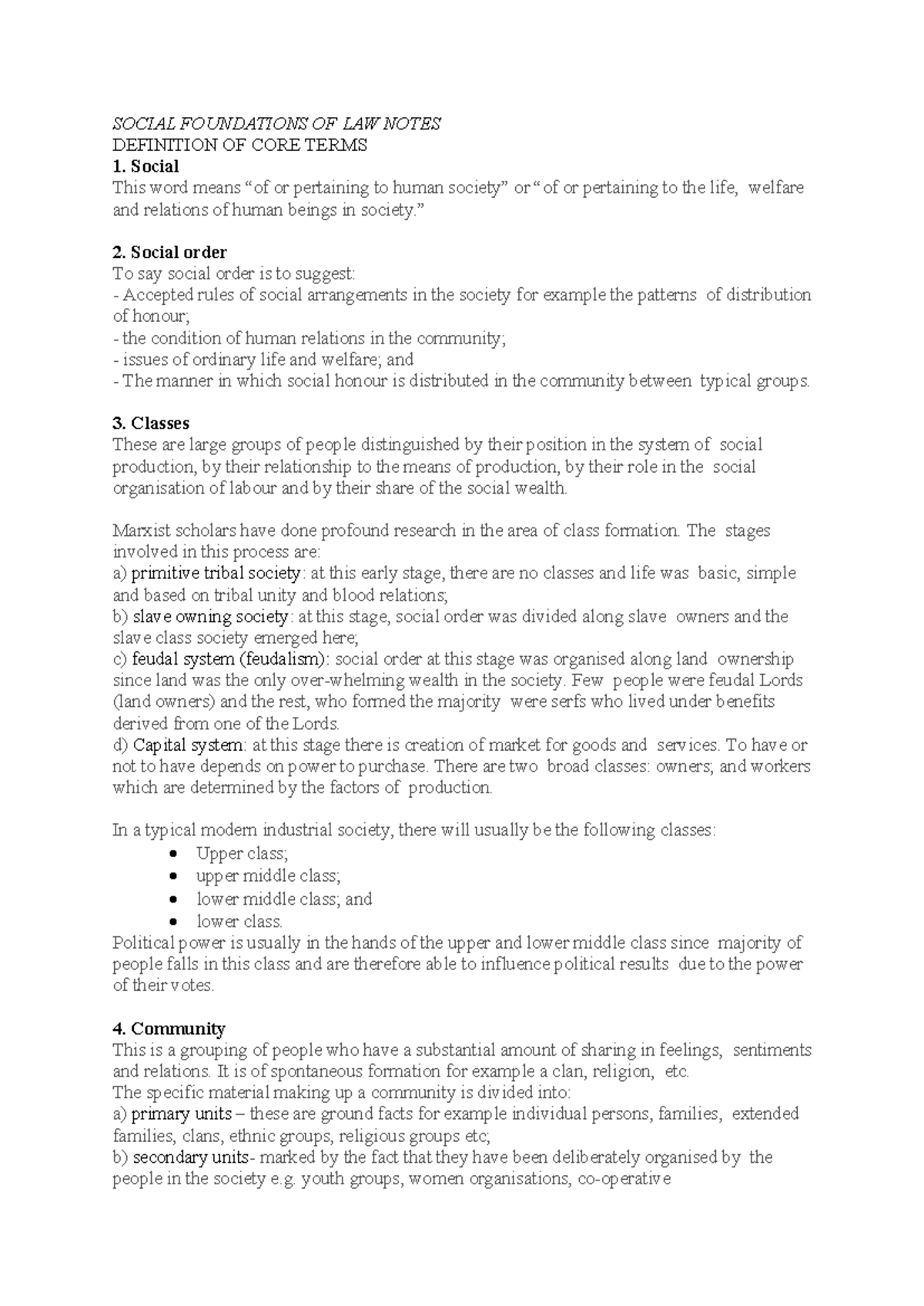 SOCIAL FOUNDATIONS OF LAW NOTES: CORE TERMS AND CONCEPTS - Studocu