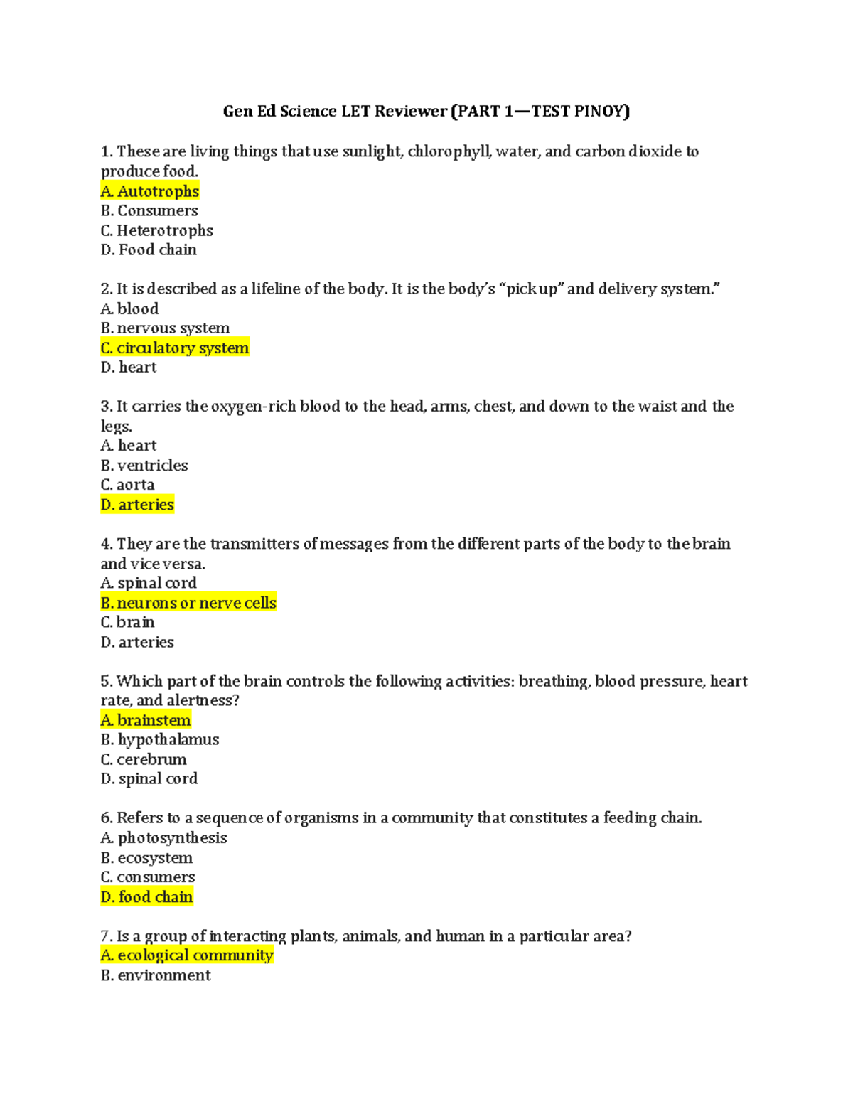 Gen Ed Science LET Reviewer - Part 1 Test Questions and Answers - Studocu