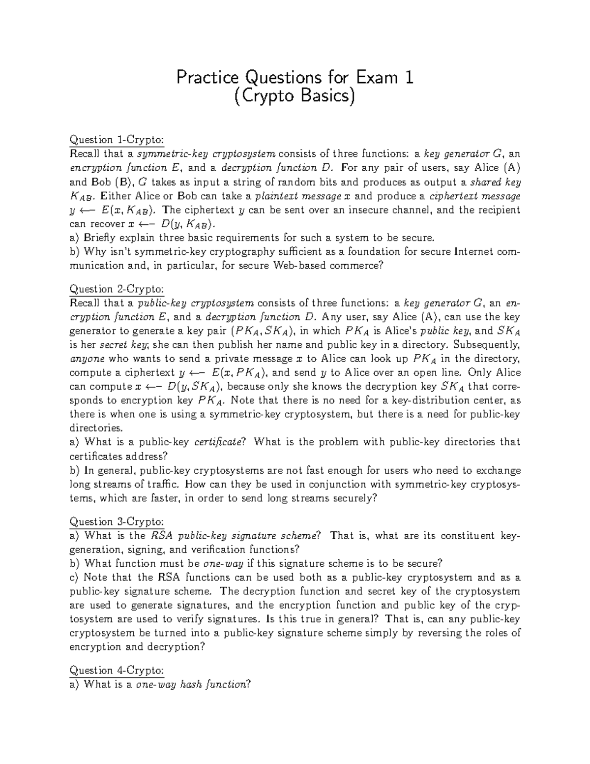 Practice Questions for Exam 1 (CS101 - Crypto Basics) - Studocu