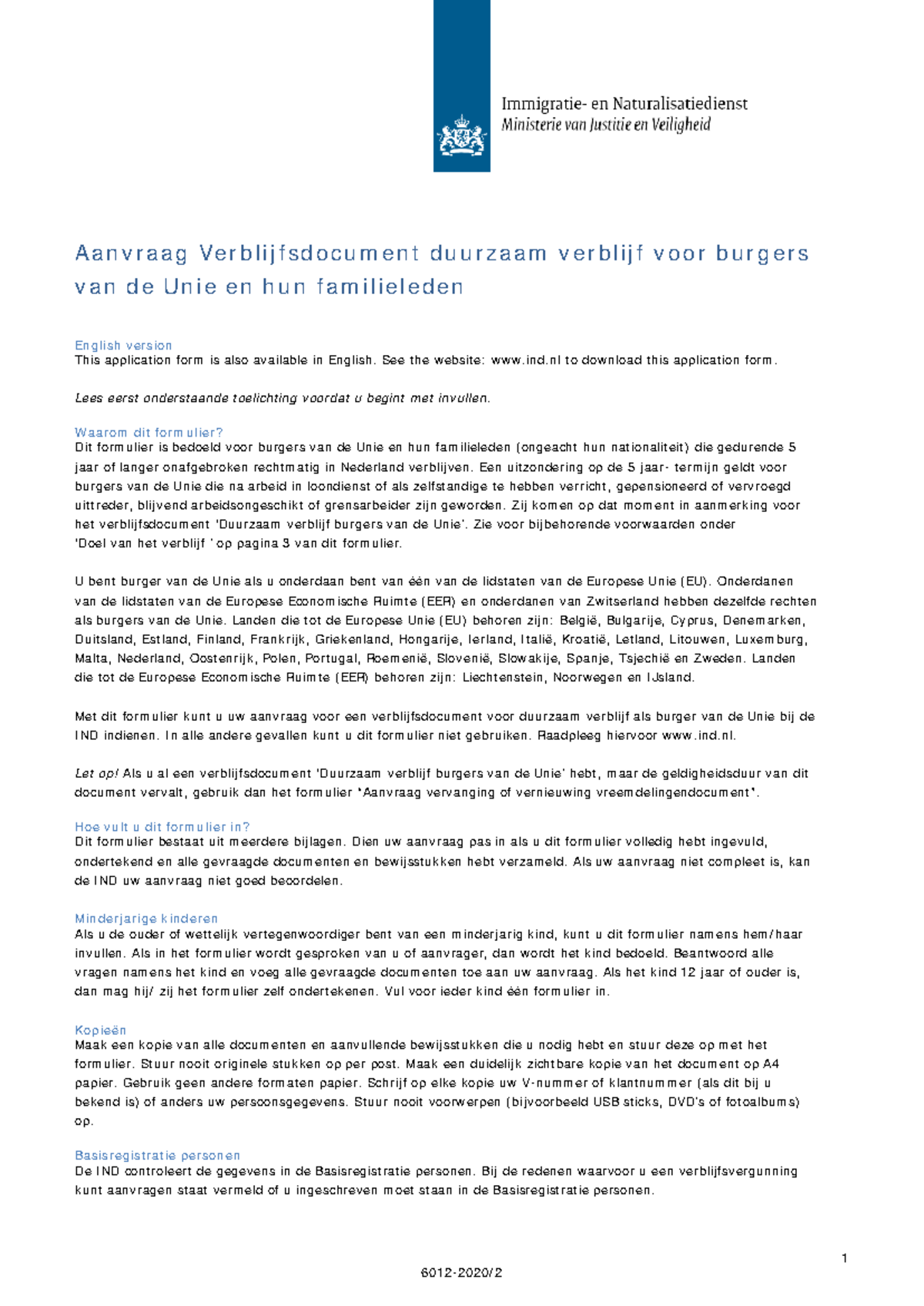6012 - Aanvraag voor Duurzaam Verblijfsdocument voor Burgers - Studeersnel