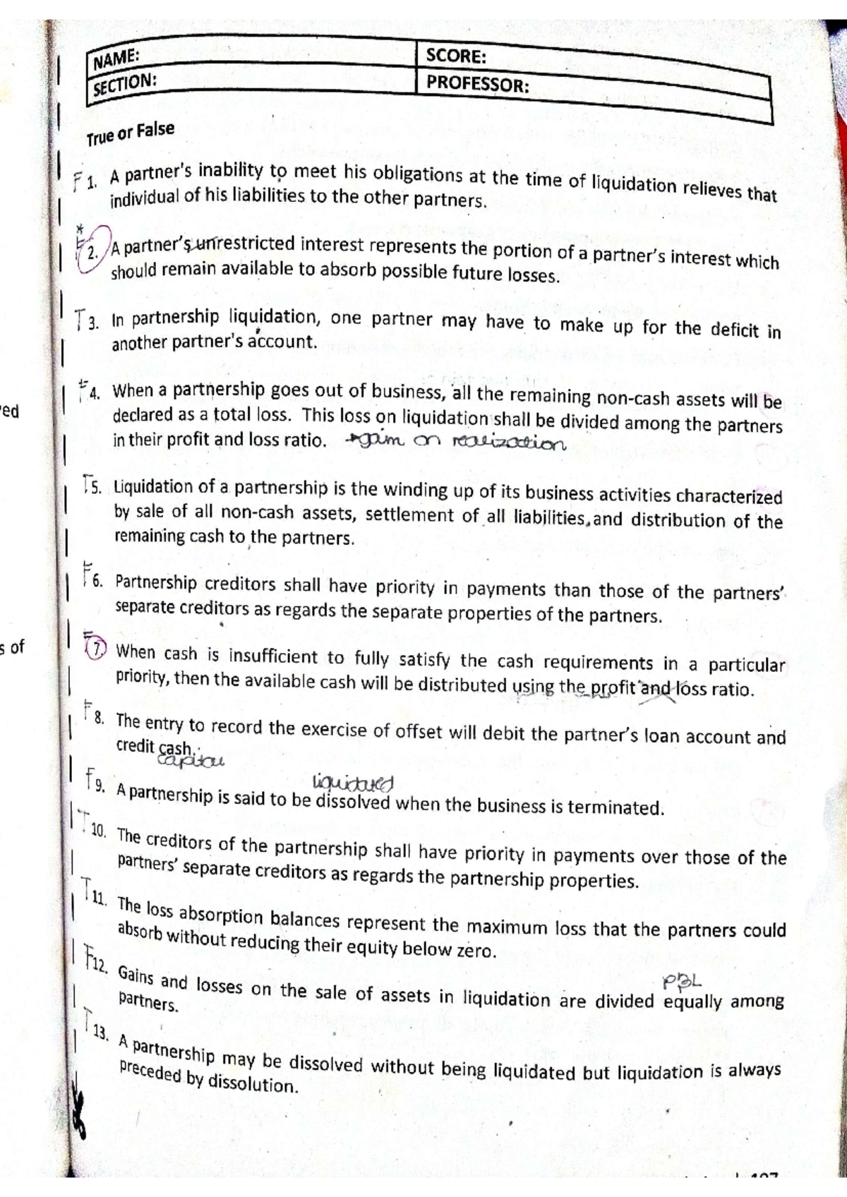 Liquidation of Partnerships: Key Concepts and Important Notes - Studocu