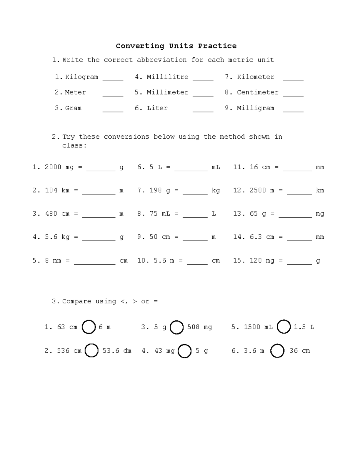 Converting Units Practice 1: Metric Abbreviations & Conversions - Studocu