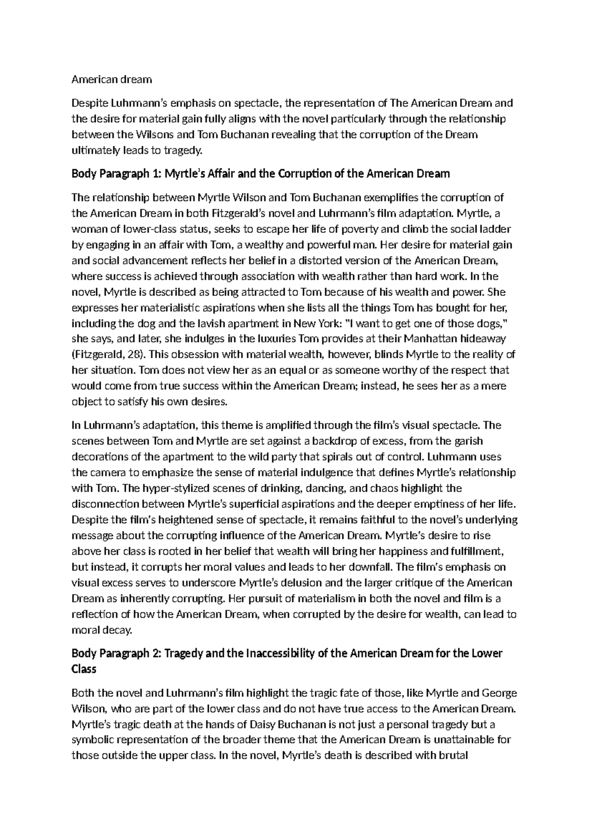 The American Dream and Its Corruption in Gatsby - ENG 101 Essay Notes ...