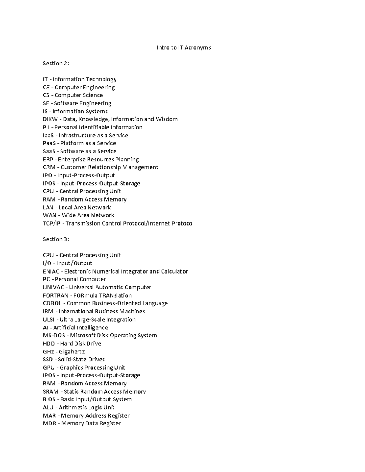 Acronyms List for IT and Computer Engineering (CE) - Studocu