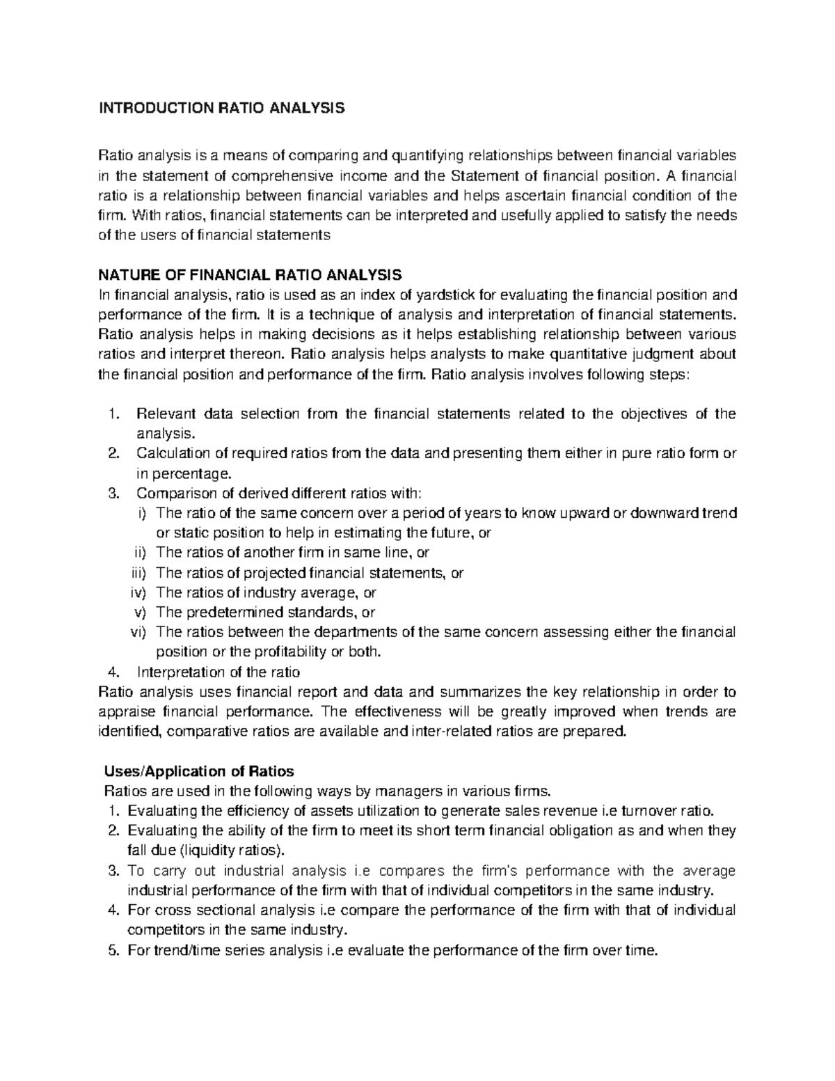 FIN 101: Introduction to Ratio Analysis and Financial Evaluation - Studocu