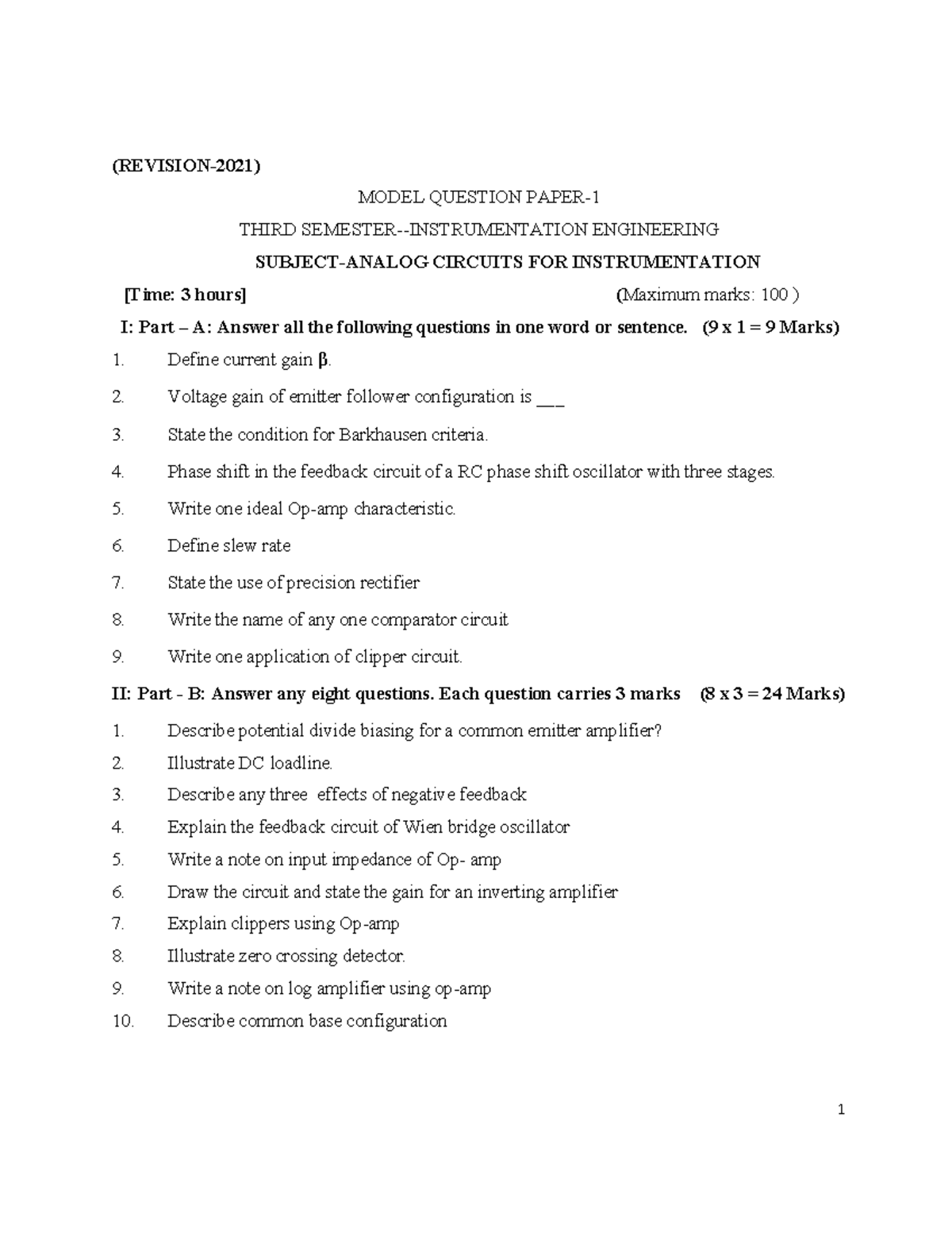 3083 - instrumentation engineering - (REVISION-2021) MODEL QUESTION ...