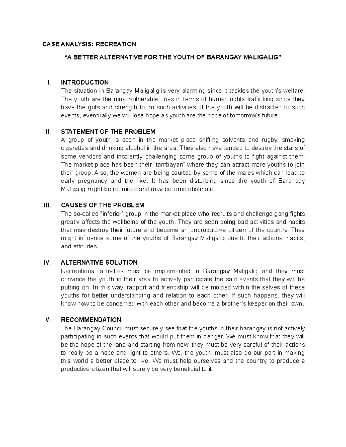 Case Study: Youth Welfare & Malnutrition Issues in Barangay Maligalig ...