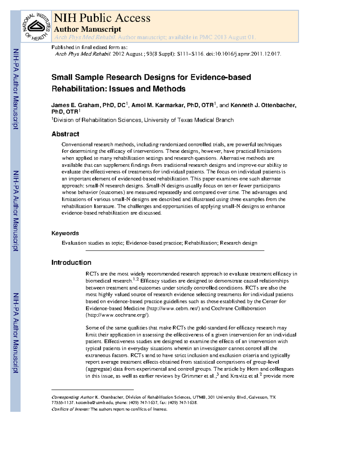 Small Sample Research Designs for Evidence-based Rehabilitation: Issues ...