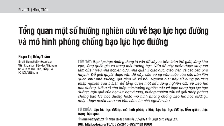 Tổng quan về Bạo lực Học đường và Mô hình Phòng chống (Nghiên cứu BLHD ...