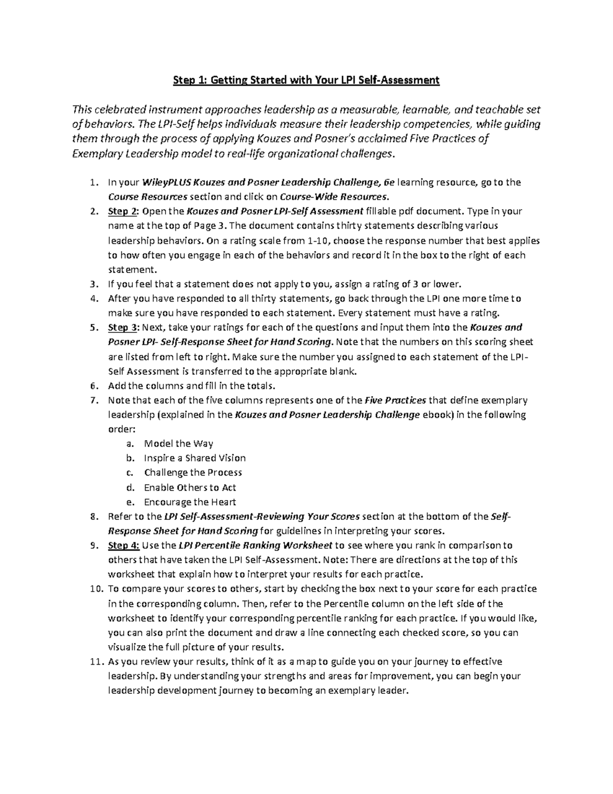 LPI Self-Assessment Guide: Step 1 for Leadership Development - Studocu