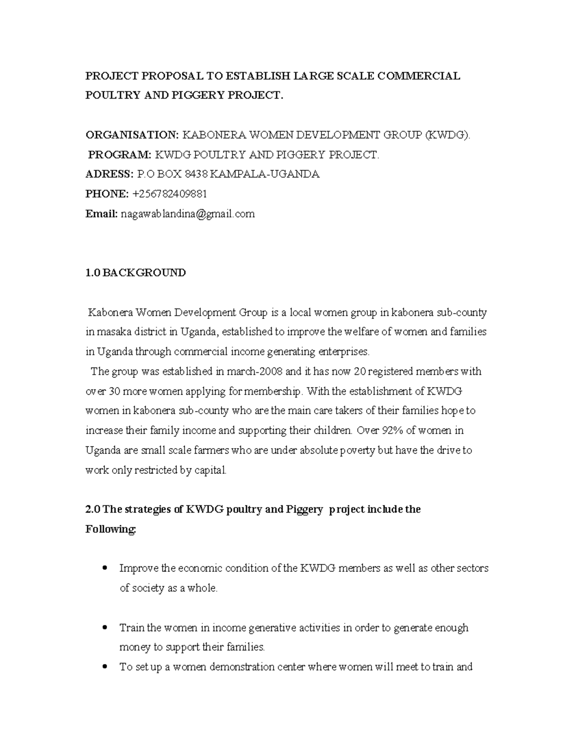 KWDG Poultry and Piggery Project Proposal: A Comprehensive Plan - Studocu