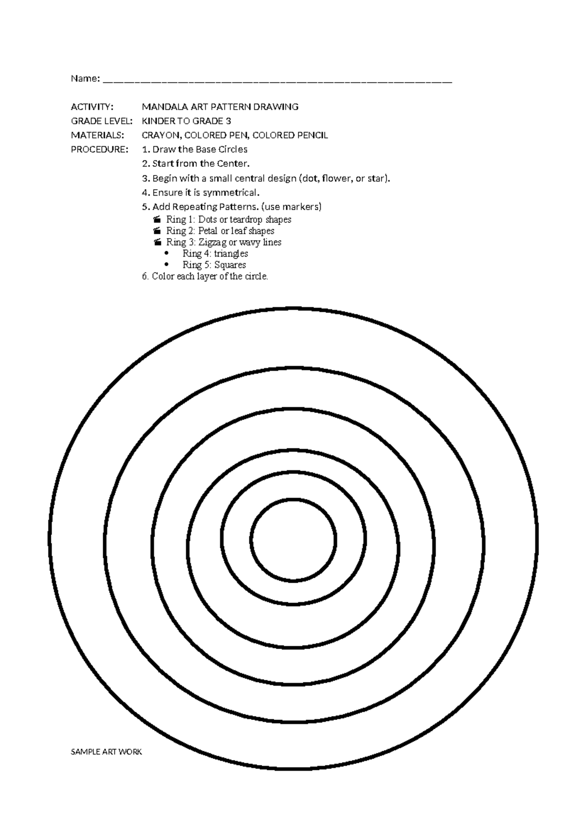 ART Activities for K-3: Mandala & Symmetry Drawing - Studocu