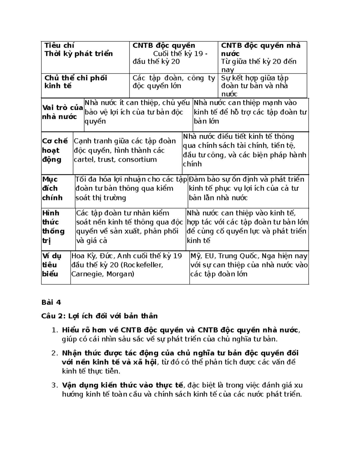 Tiêu chí Phát triển CNTB Độc quyền và Nhà nước (KTCT) - Studocu