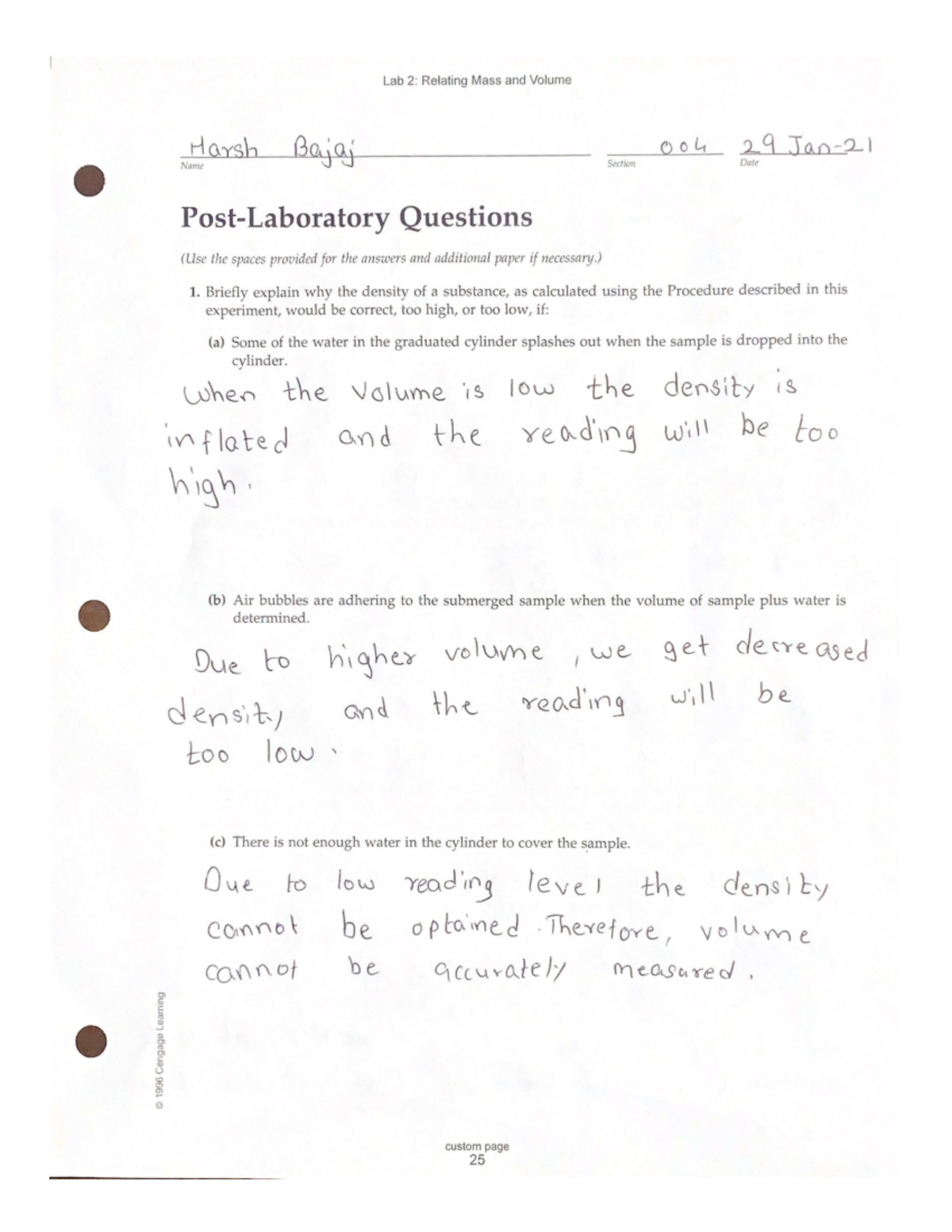 Lab 2: Investigating Density through Mass and Volume Relationships ...