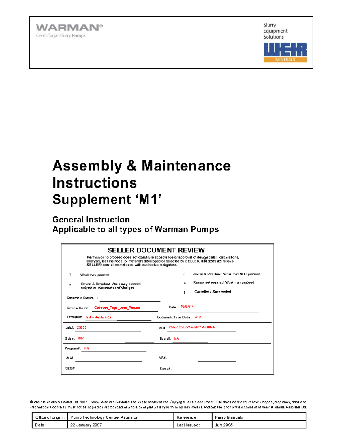 Warman Pumps Assembly & Maintenance Instructions (M01) - General Guide ...