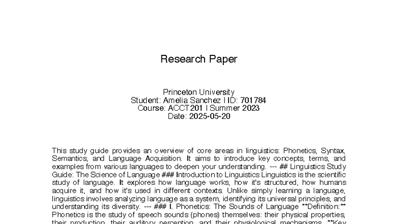 ACCT201 Summer 2023 Linguistics Study Guide: Key Concepts and Terms ...