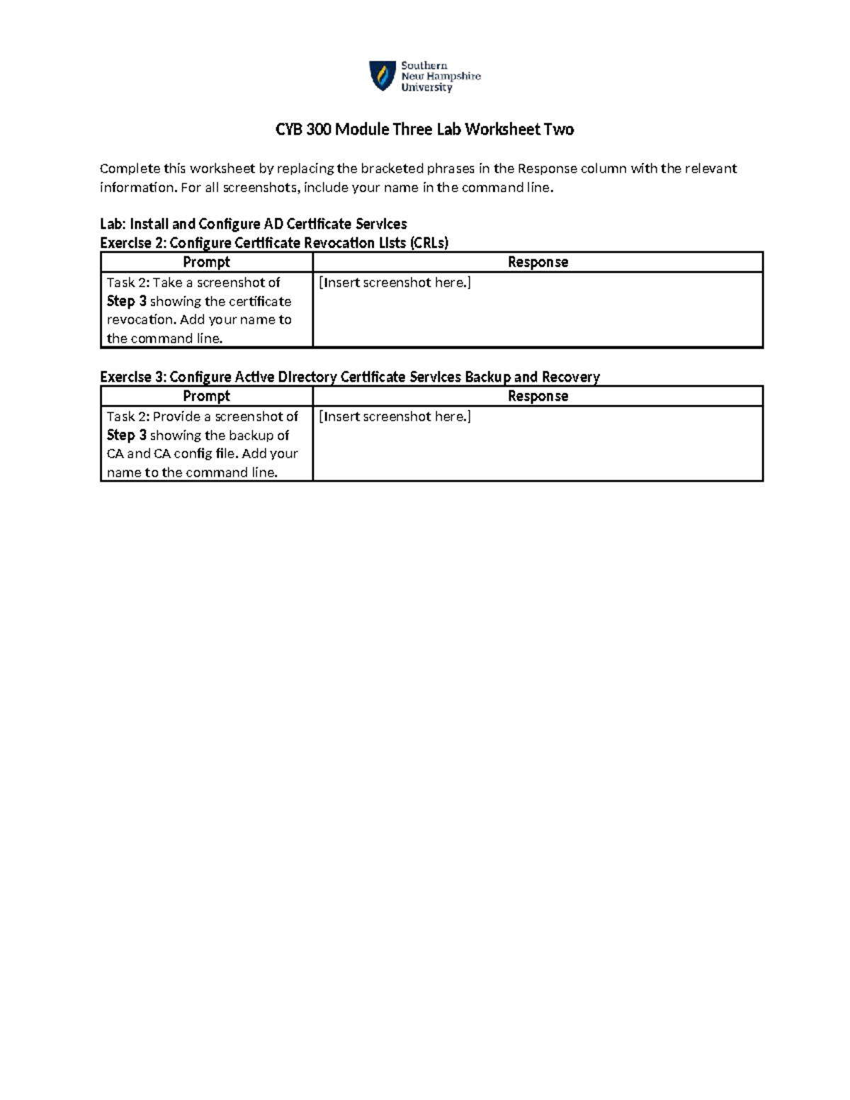 CYB 300 Module 3 Lab Worksheet: AD Certificate Services - Studocu