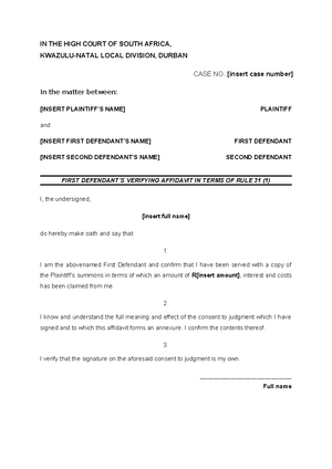 Request for default judgment in terms of rule 31 of the High Court Rules - IN THE HIGH COURT OF ...