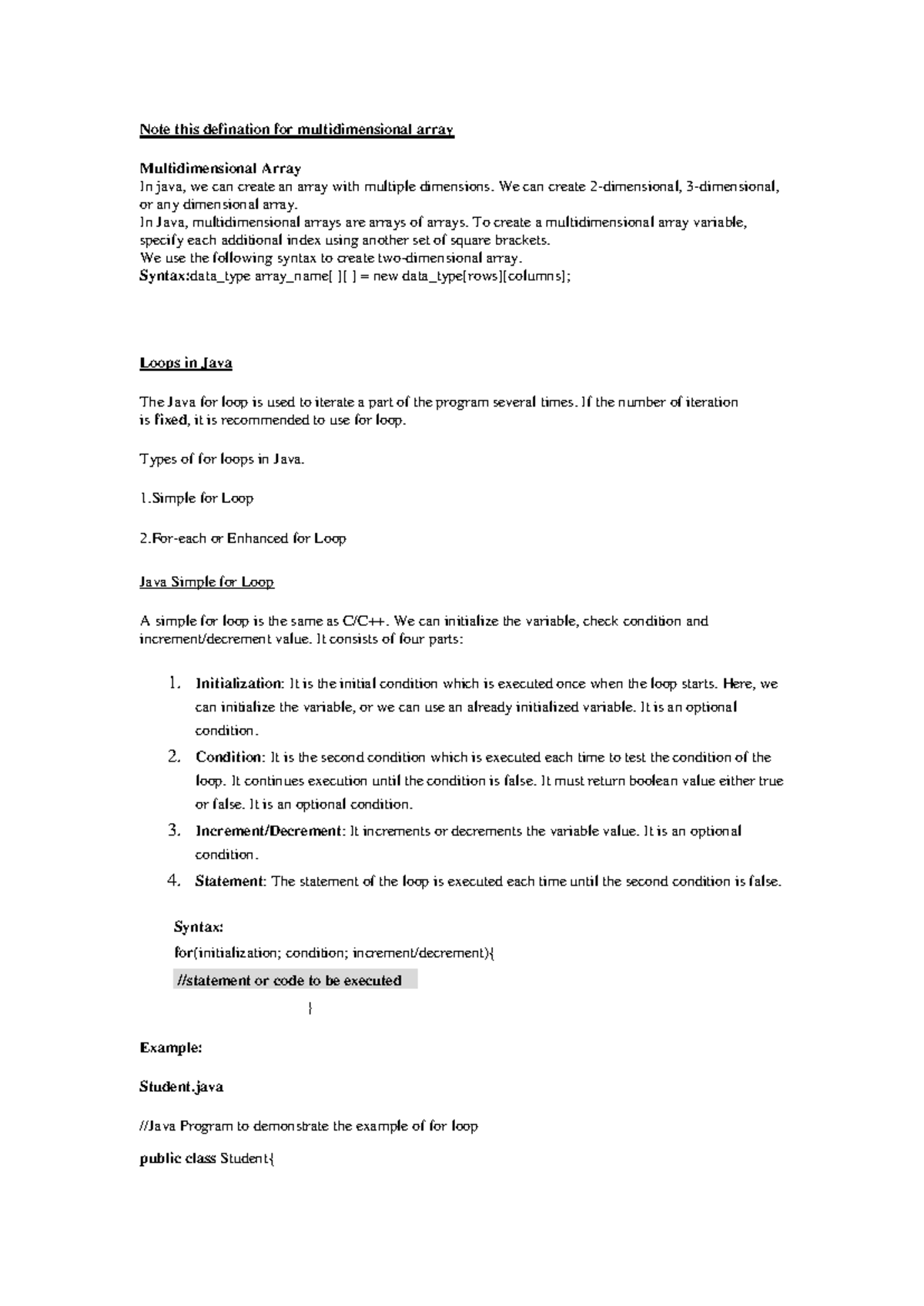 Java Loops and Multidimensional Arrays: Key Concepts and Syntax - Studocu