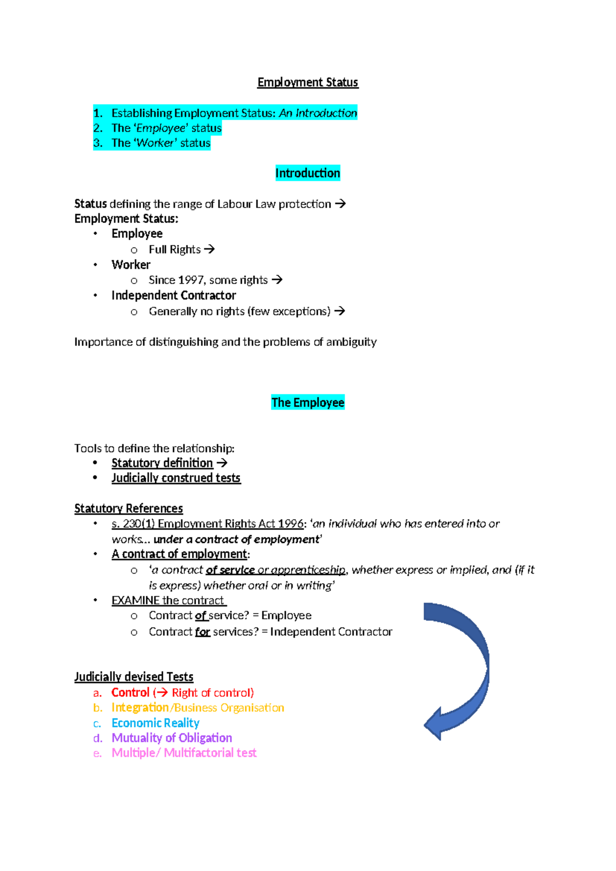 Employment Status - 230(1) Employment Rights Act 1996: ‘an individual ...