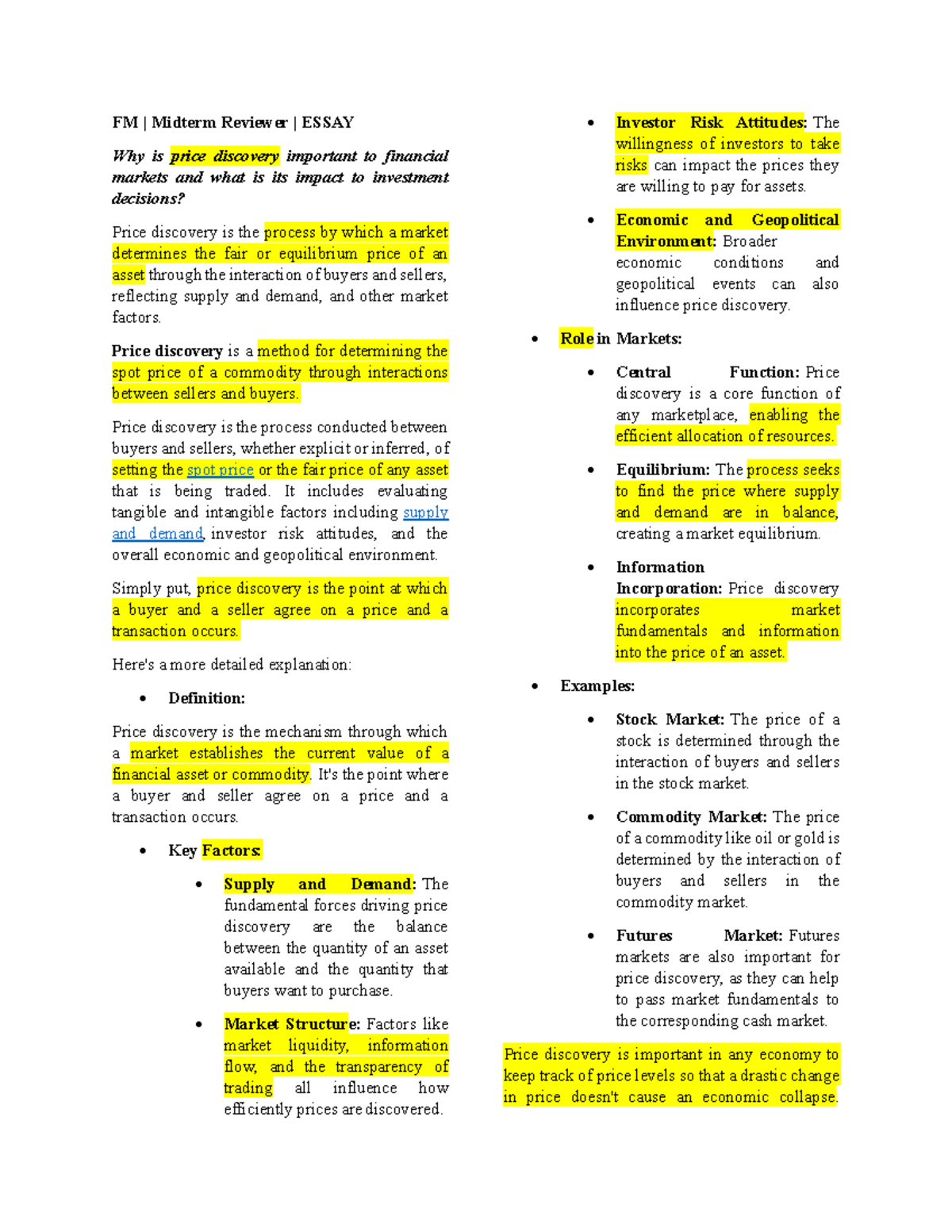 FM Midterm reviewer: Understanding investor risk attitudes and price ...