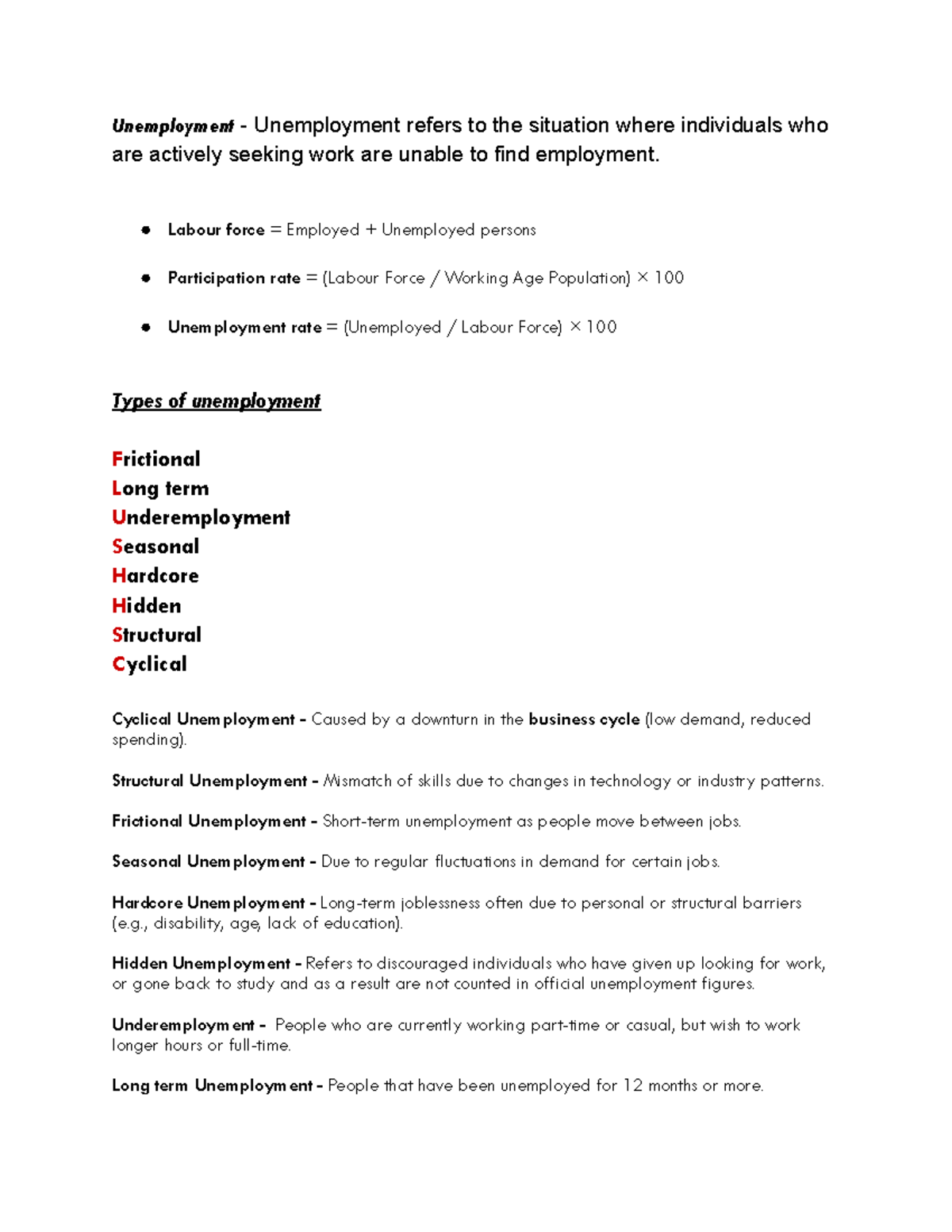 ECO 101: Comprehensive Notes on Unemployment Types and Impacts - Studocu