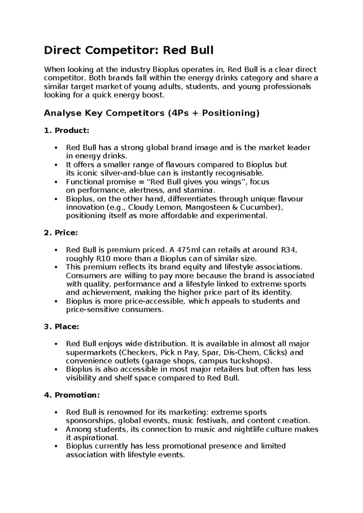Competitor Analysis: Bioplus vs. Red Bull, Coke & Switch (MKT101) - Studocu