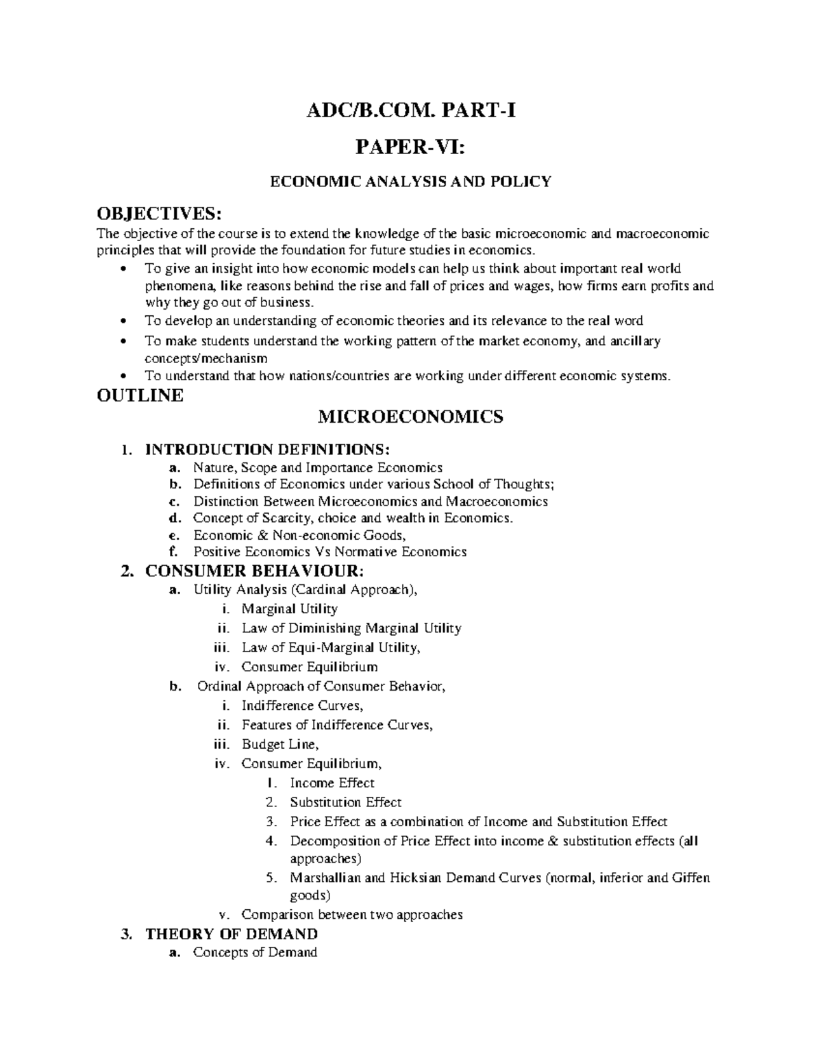 ECON 101: Economic Analysis & Policy Objectives - Course Overview - Studocu