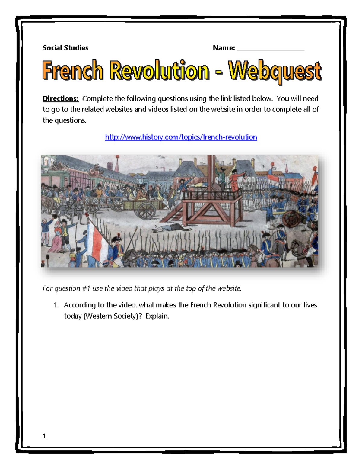French Revolution Webquest with Key: Key Insights & Analysis - Studocu