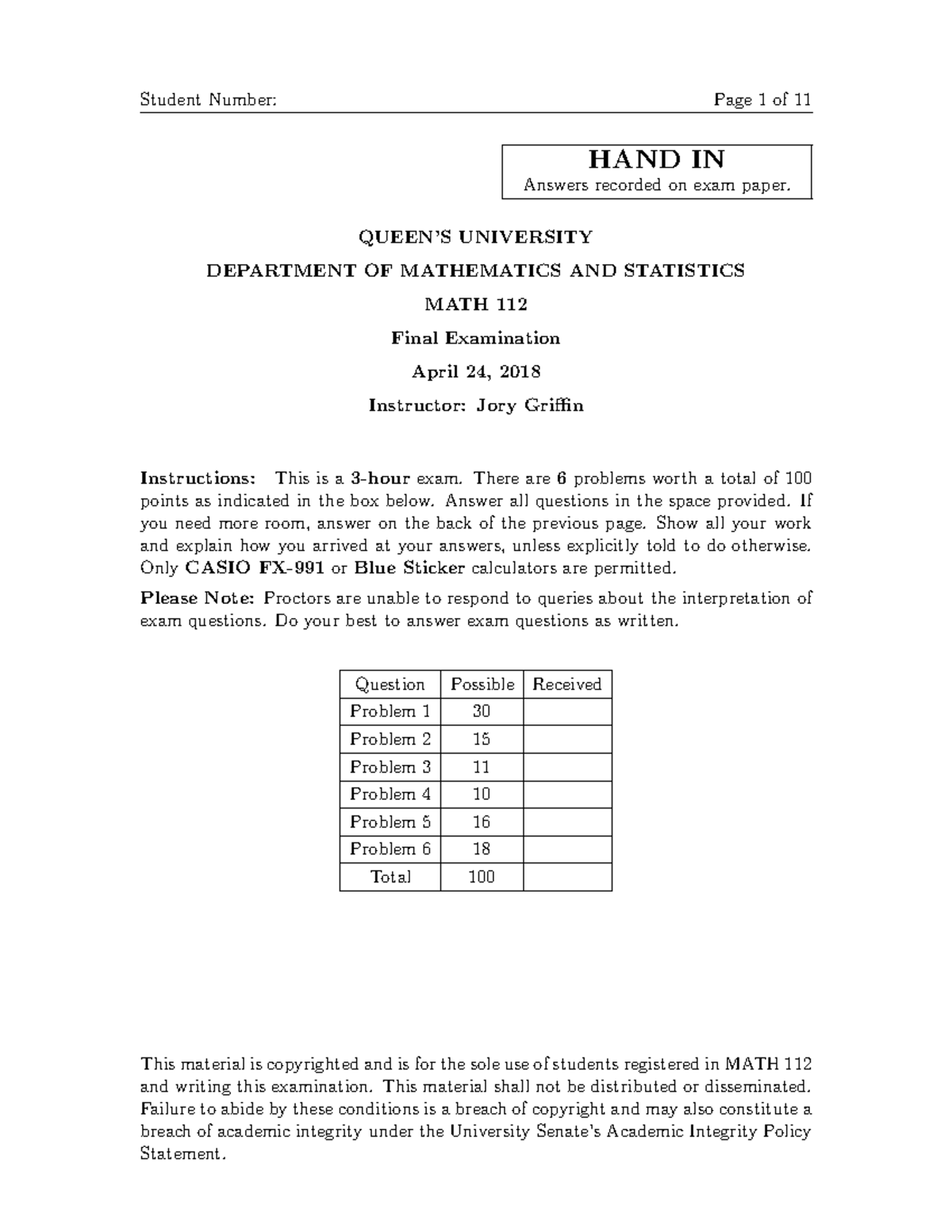MATH 112 Final Exam Questions and Solutions - April 2018 - Studocu