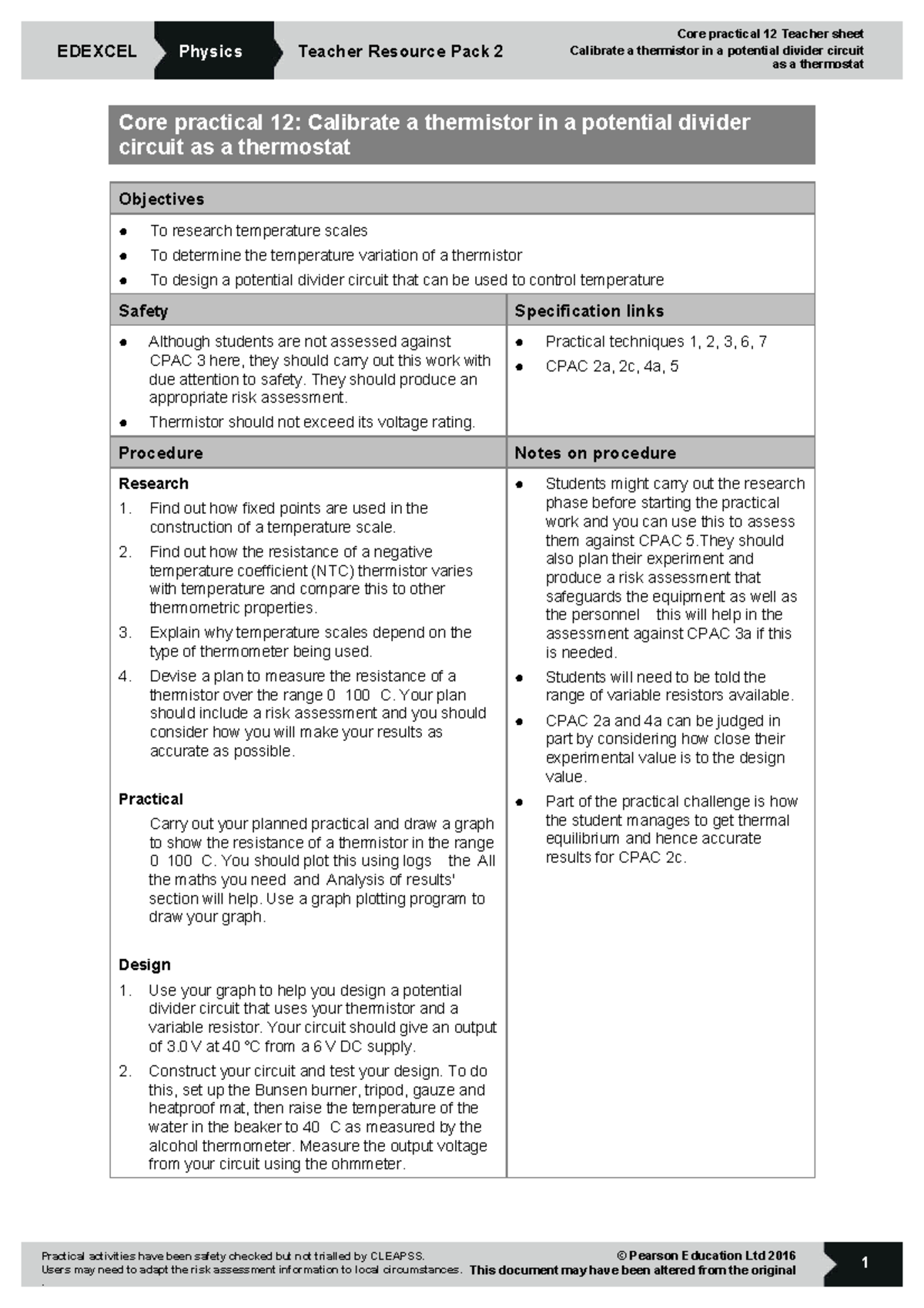 EDEXCEL Physics Core Practical 12: Thermistor Calibration in Circuits ...