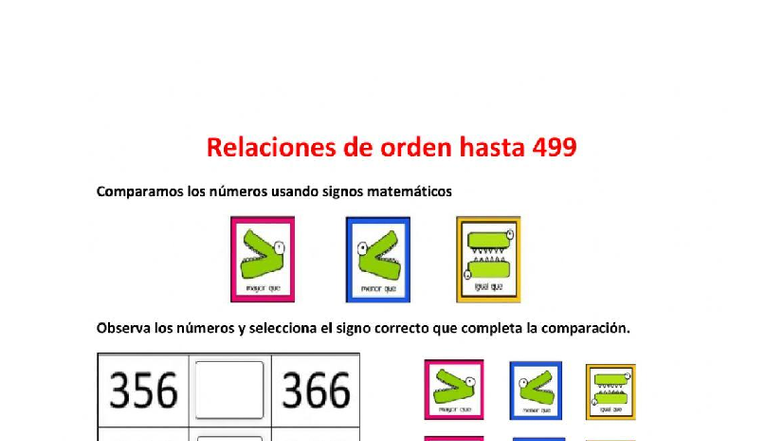 Worksheet 303094 - Comparación de Números y Signos Matemáticos - Studocu