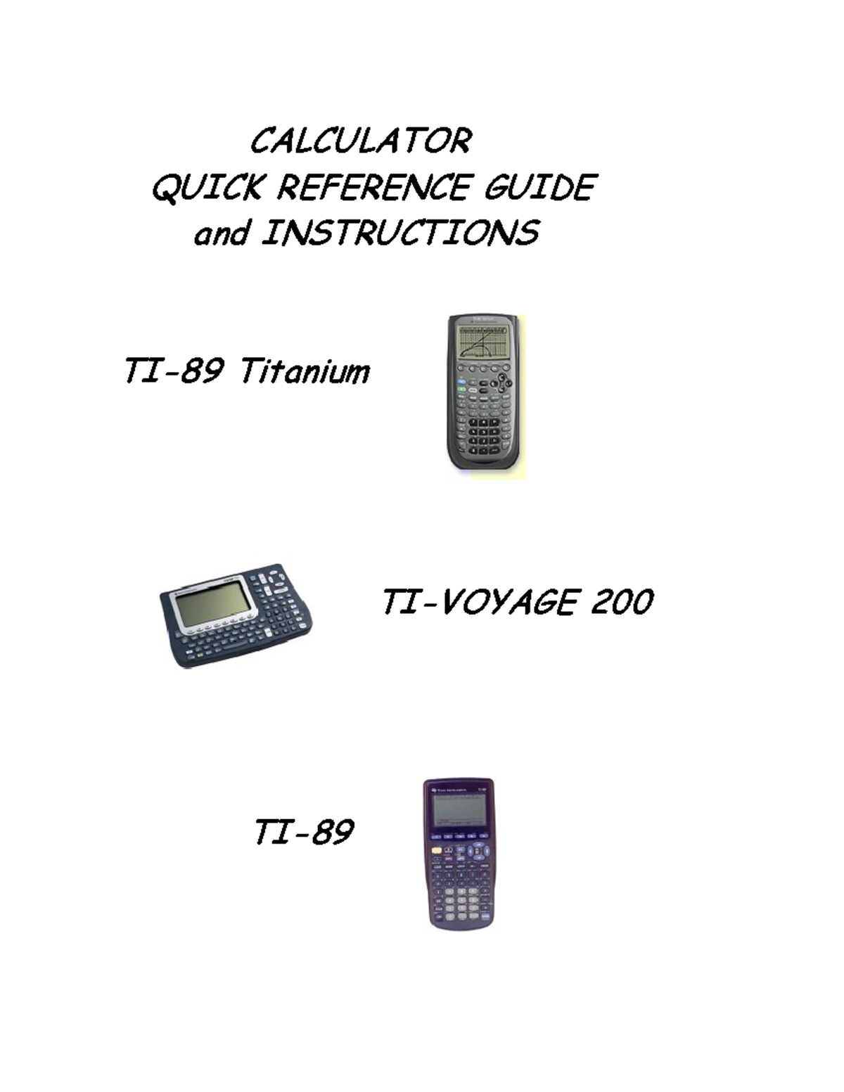 TI-89 Calculator User Guide: Quick Reference & Instructions - Studocu