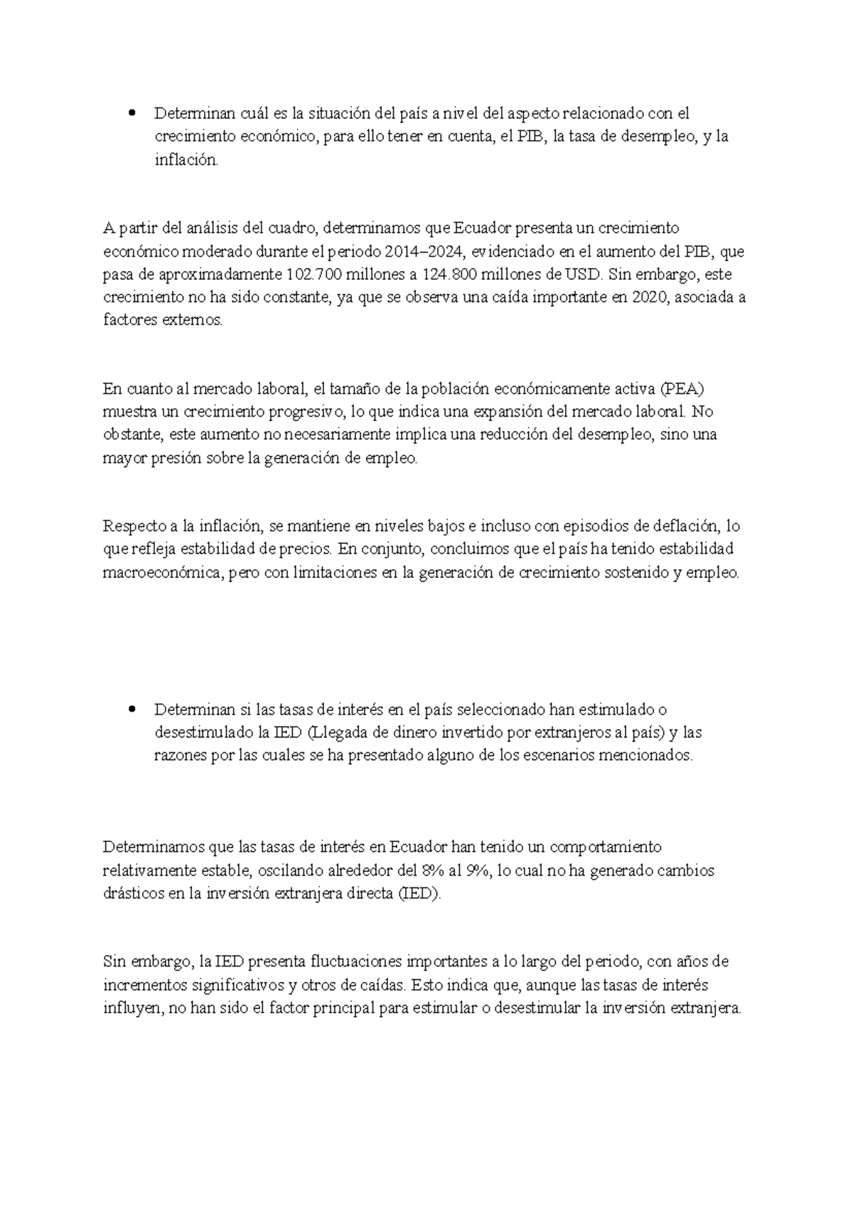 Análisis Económico de Ecuador: PIB, Desempleo e IED (2020) - Studocu