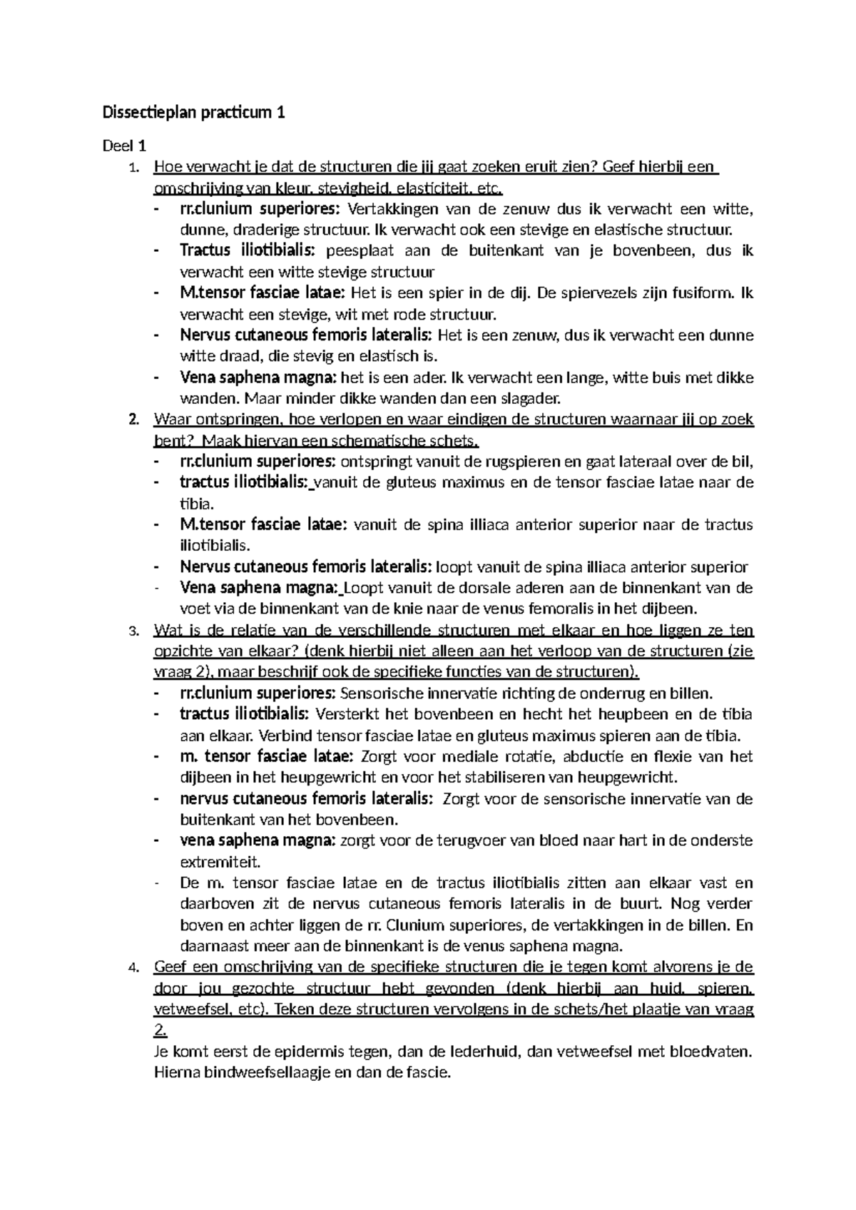 Dissectieplan Functionele Anatomie Practicum 1 - Structuur Analyse ...
