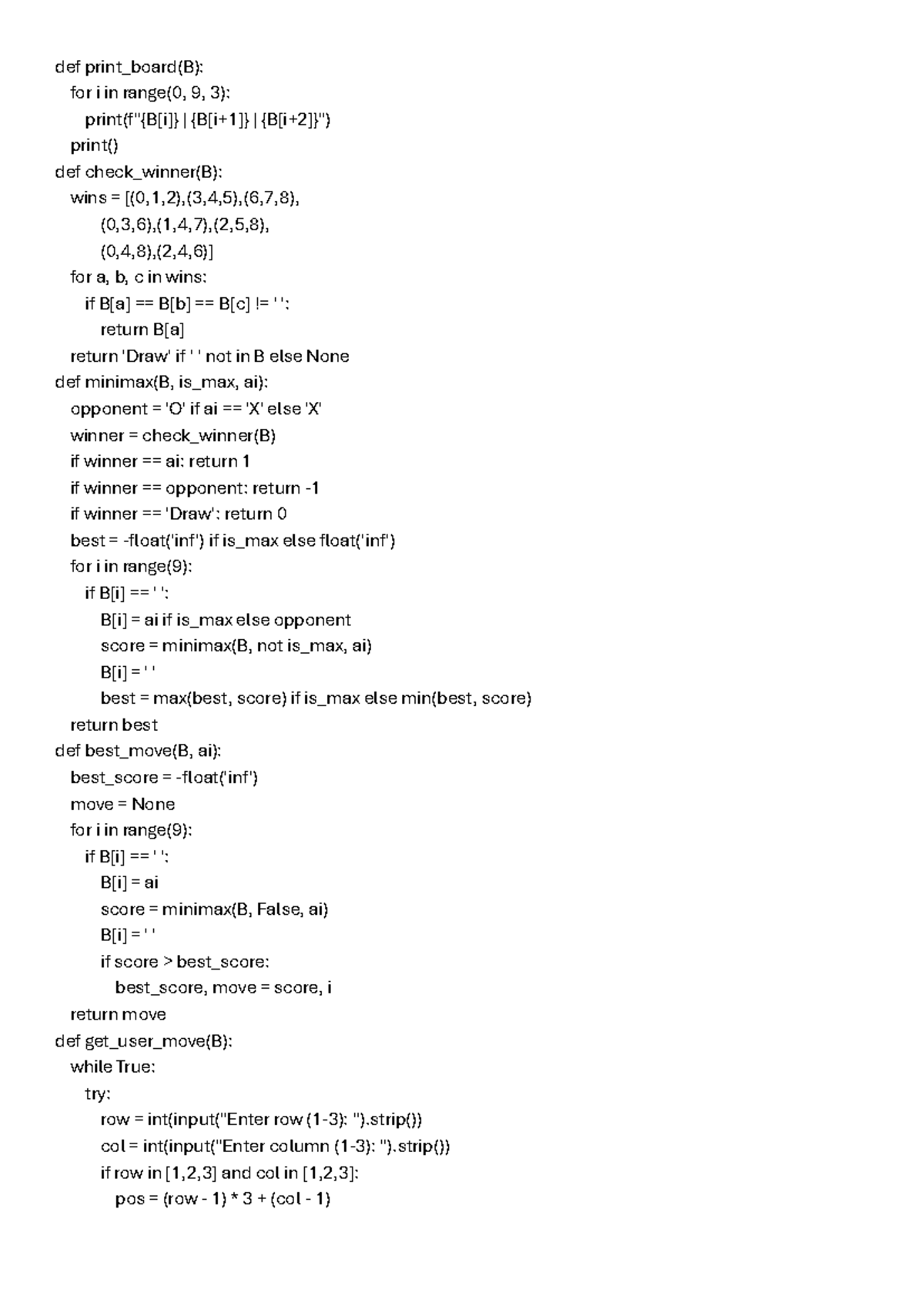 AI SE Practical 5: Dynamic User Input Code for Tic-Tac-Toe - Studocu