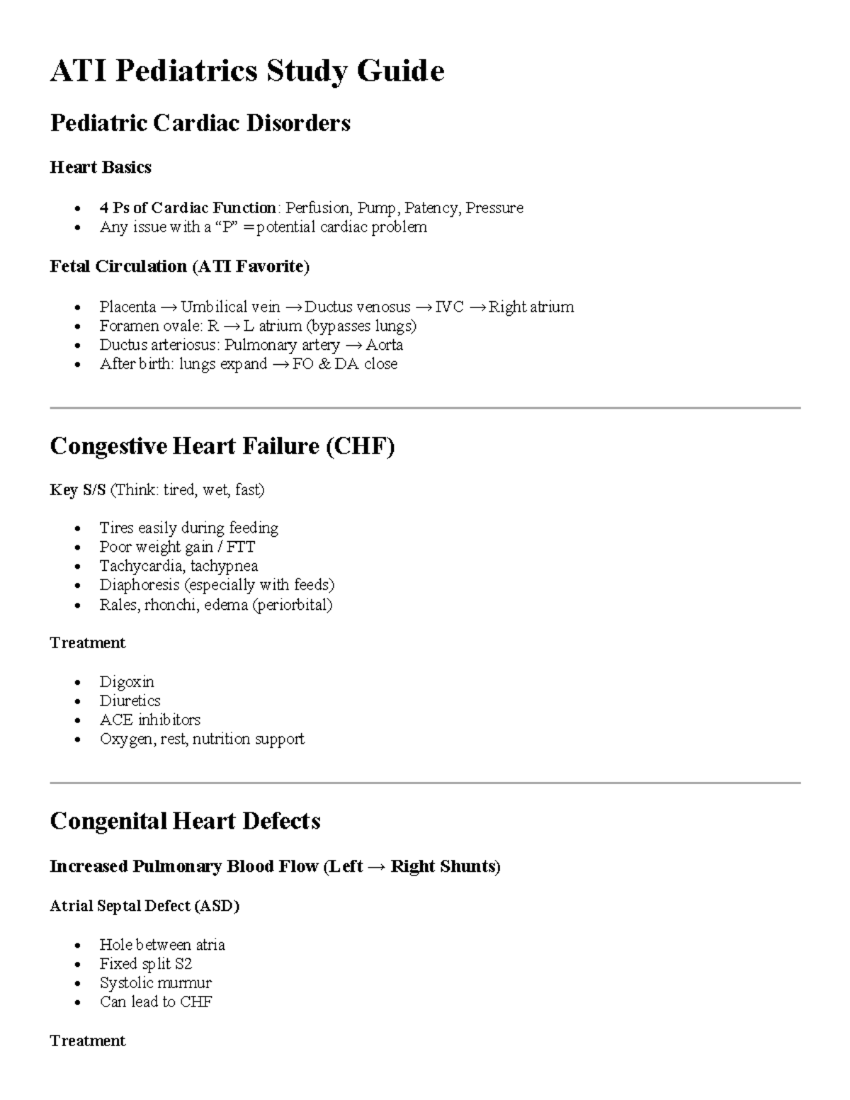 ATI Pediatrics Study Guide: Pediatric Cardiac Disorders Overview - Studocu