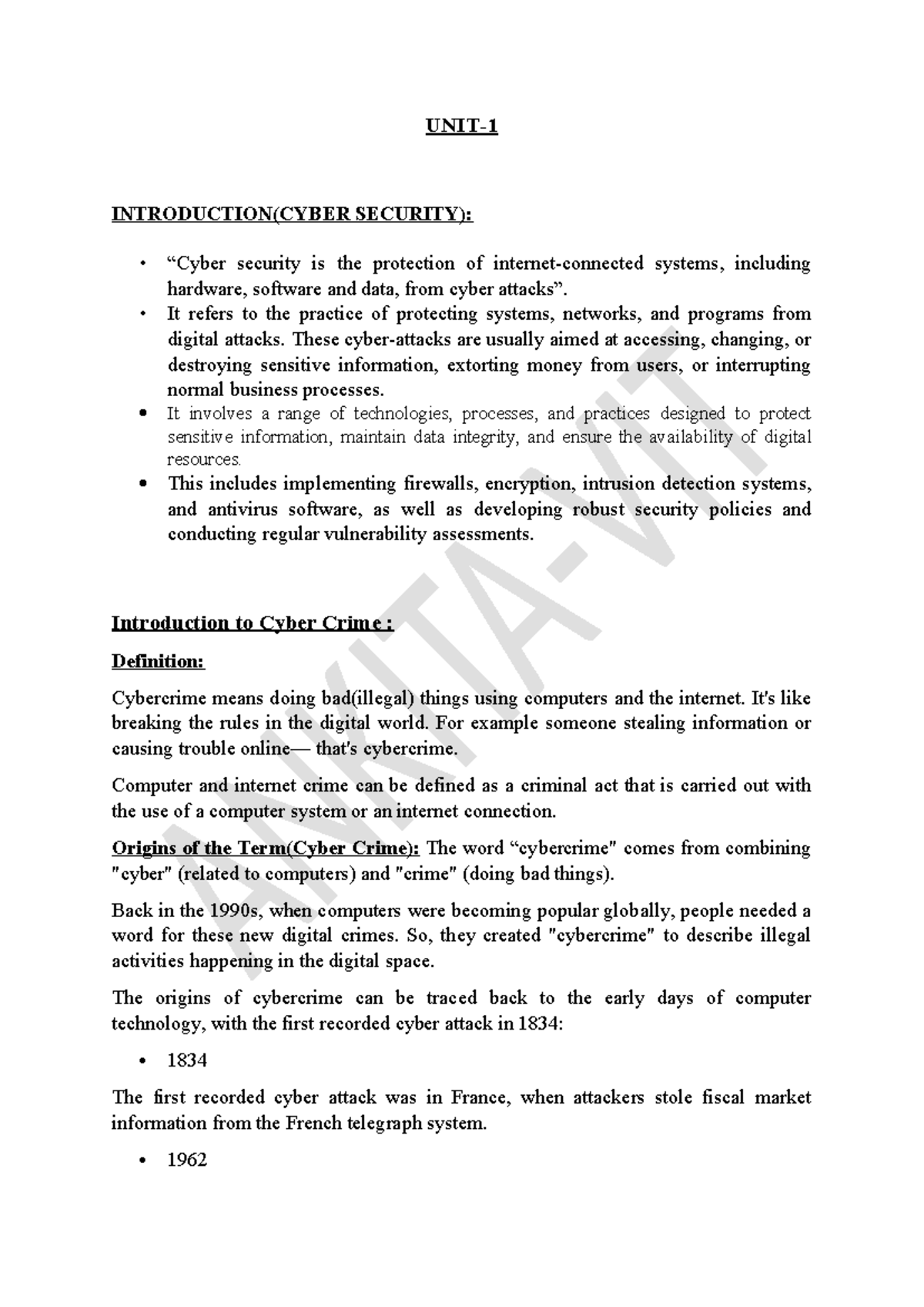 Cyber Security Notes Unit-1: Understanding Cyber Threats & Defenses ...