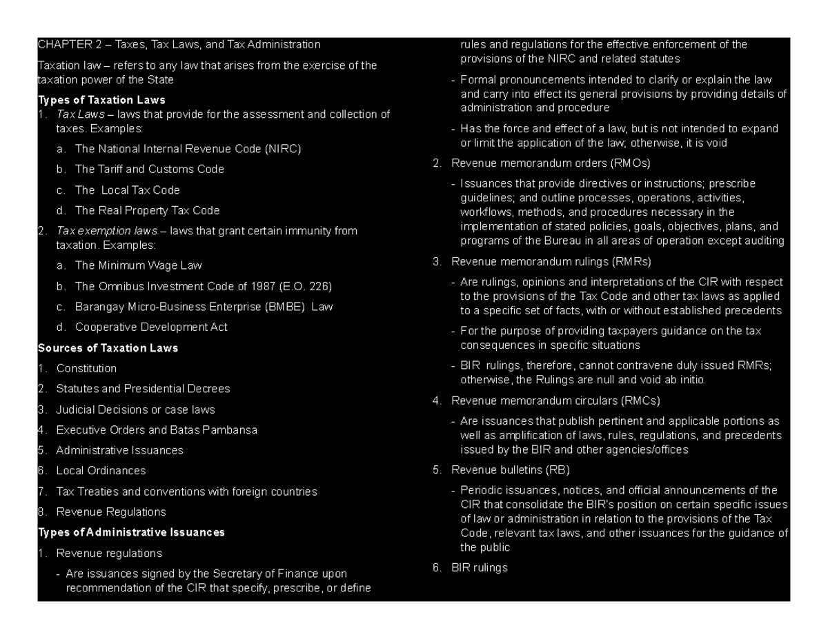 Chapter 2 - Taxes, Tax Laws and Tax Administration - CHAPTER 2 – Taxes ...