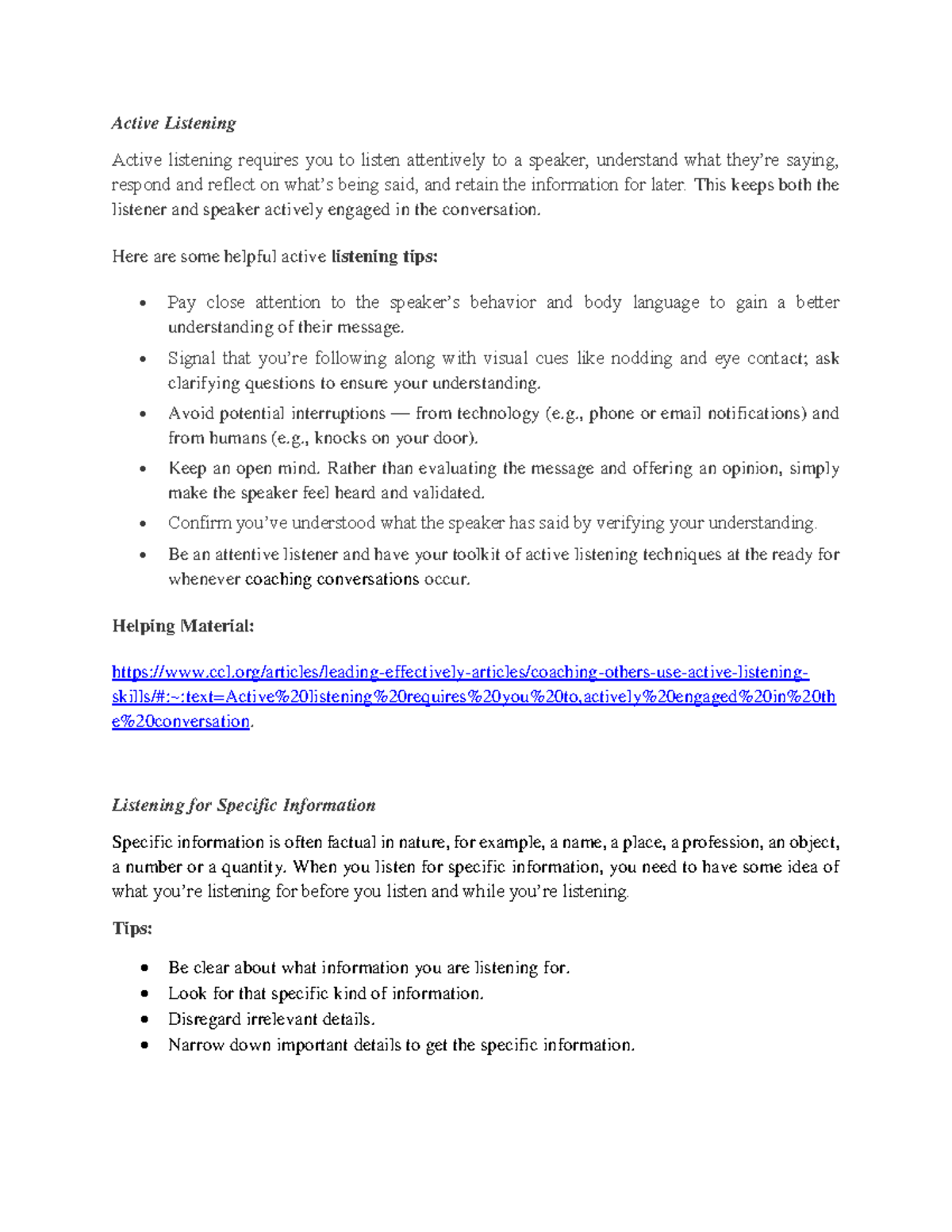 Active Listening Techniques - Lecture Notes - Studocu