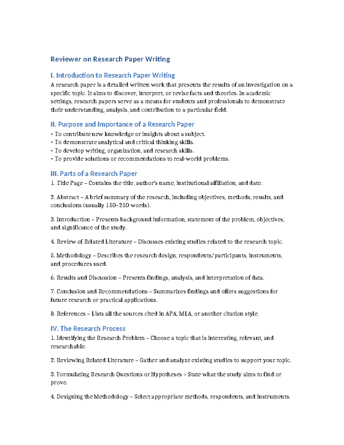 Research Paper Writing Review: Key Components & Process - Studocu