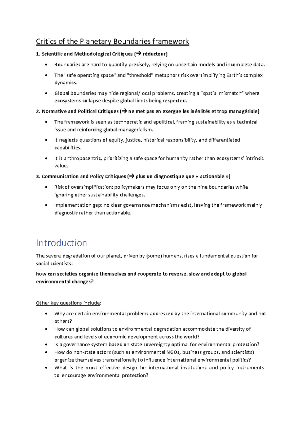 Critiques of the Planetary Boundaries Framework: A Comprehensive ...