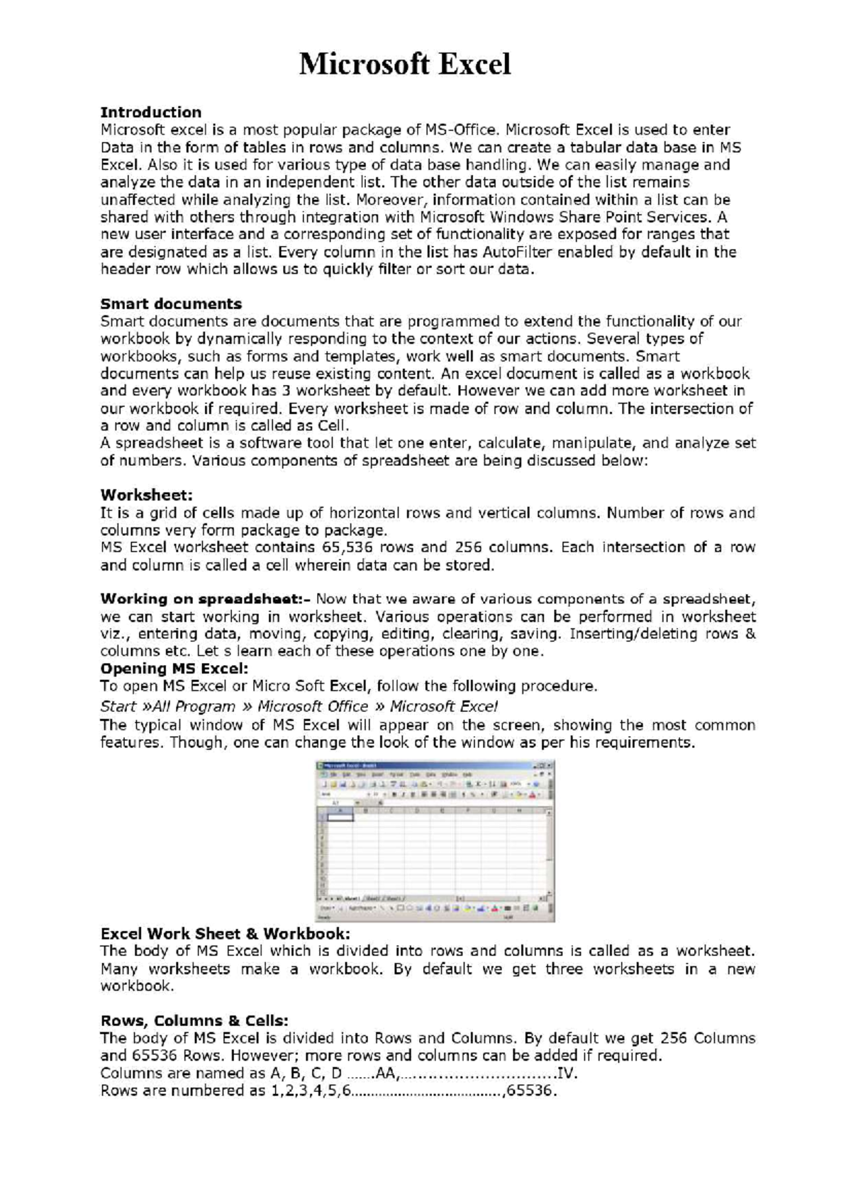 Excel Notes for MS - Comprehensive Study Guide - Studocu
