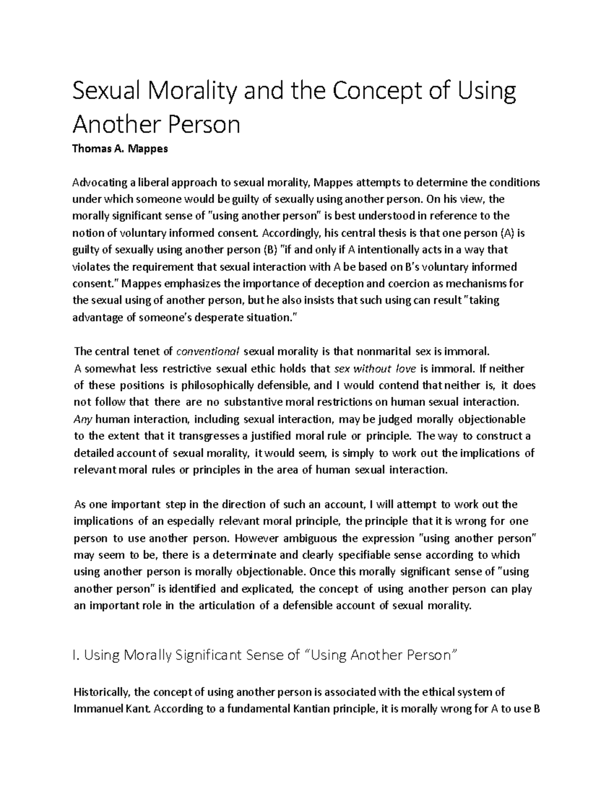 Mappes - Sexual Morality: Understanding Consent and Ethical Use - Studocu