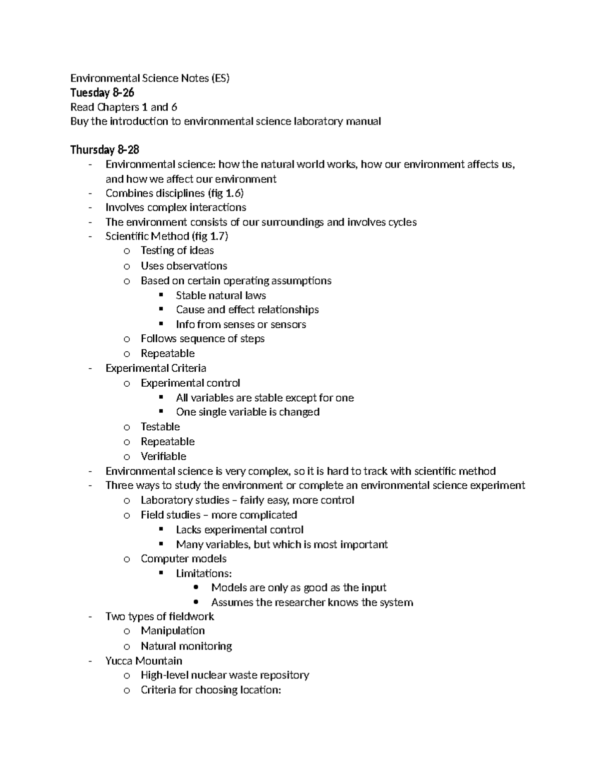 Environmental Science Notes: Key Concepts & Policies (ES) - Studocu