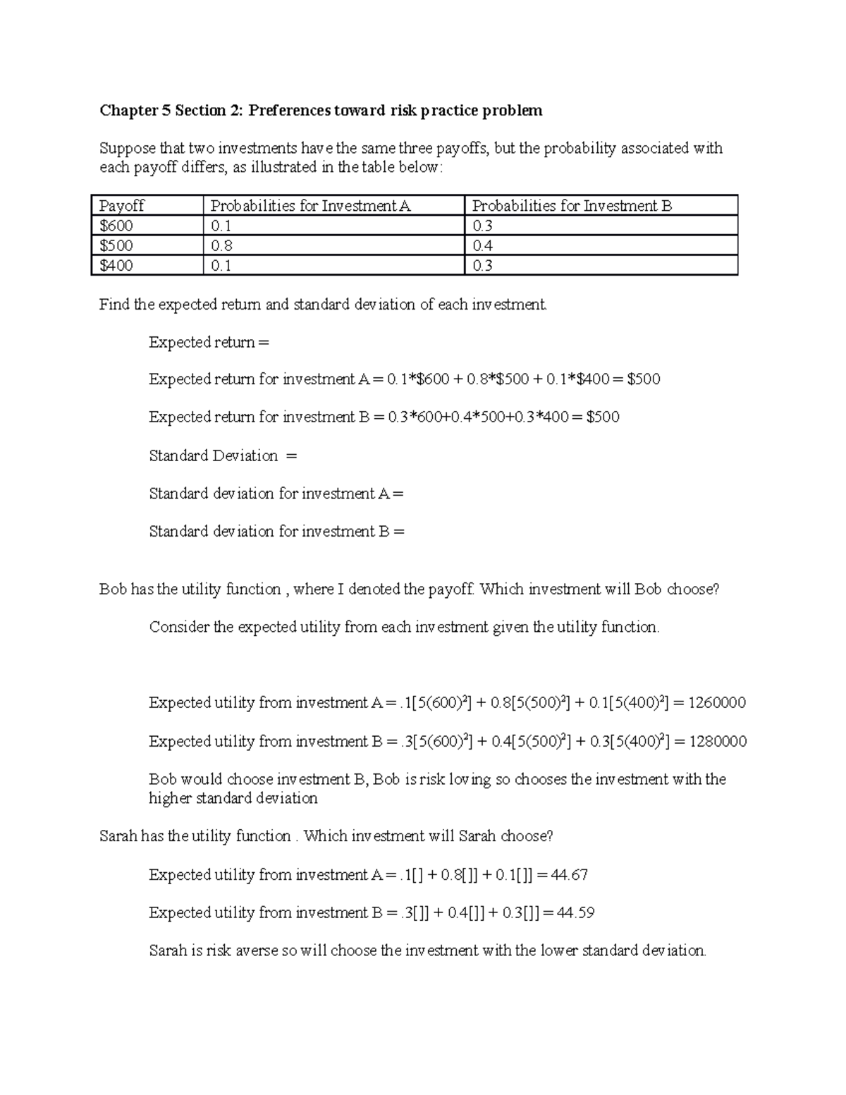Chapter 5 Problem Solving Examples - Chapter 5 Section 2: Preferences ...