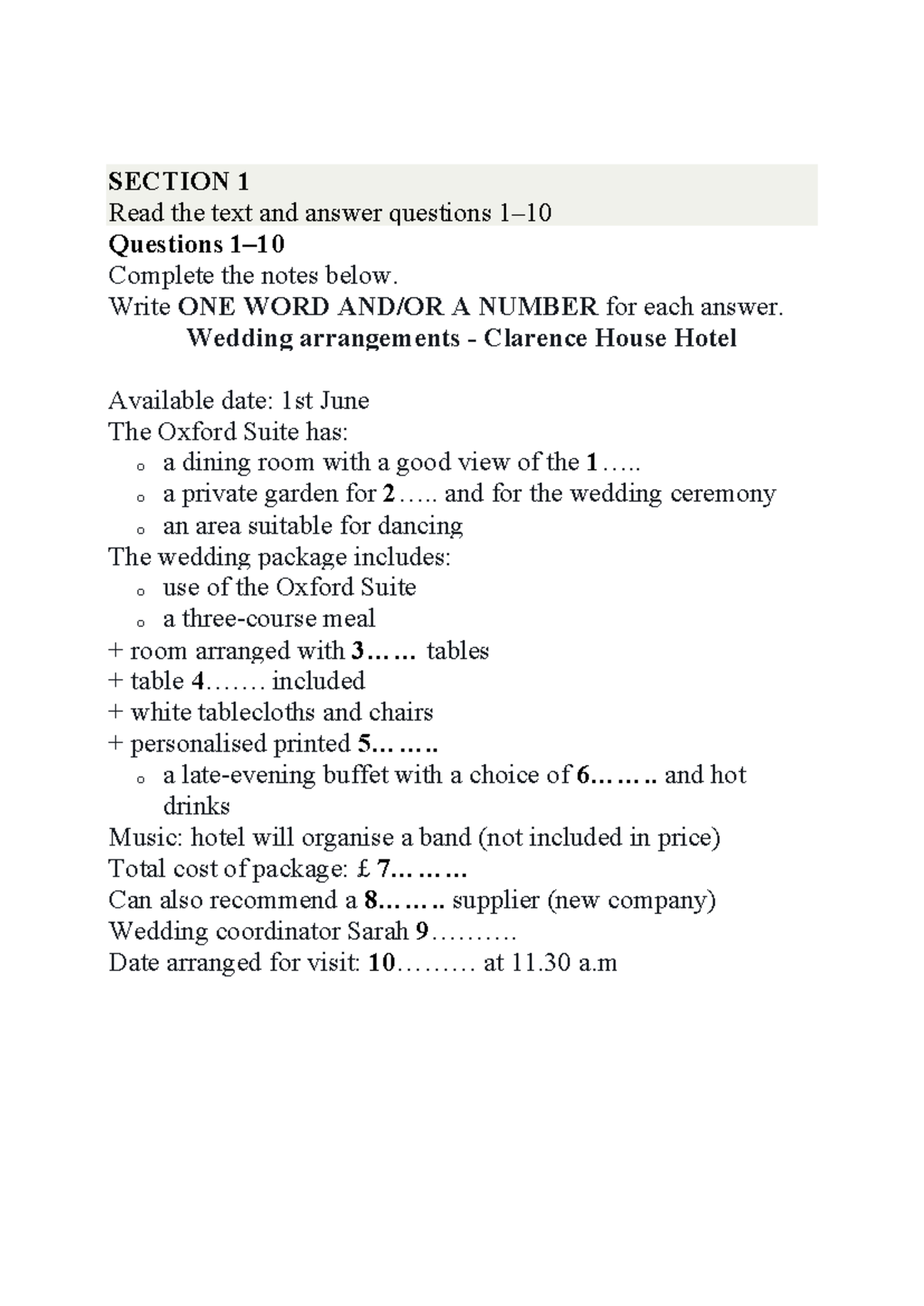 Lesson 14 - Listening: Wedding Arrangements at Clarence House Hotel ...