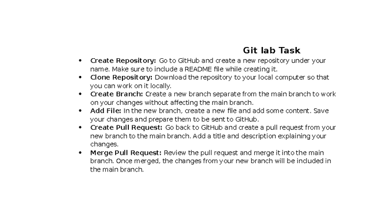 Git Lab Task: Creating and Merging Repositories on GitHub - Studocu